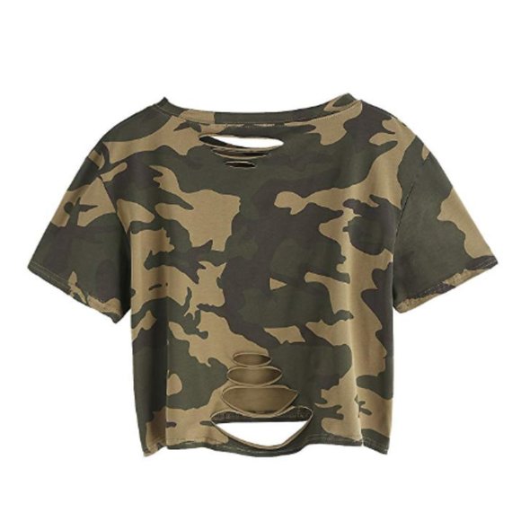 Tops | Womens Short Sleeve Distressed Ripped Crop Tshirt | Poshmark